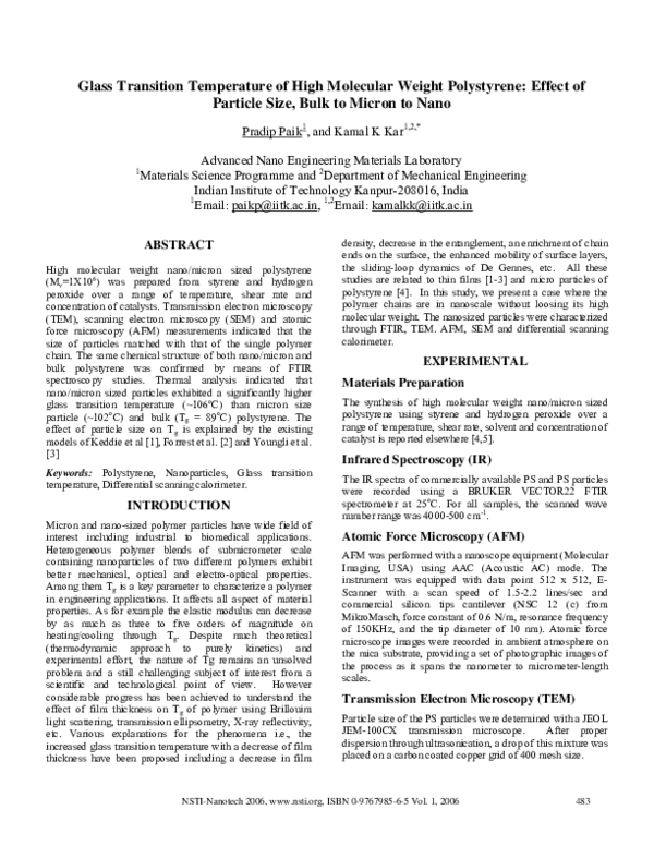 (PDF) Glass Transition Temperature of High Molecular Weight Polystyrene ...