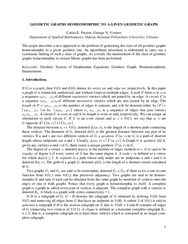 (PDF) Geodetic Graphs Homeomorphic to a Given Geodetic Graph