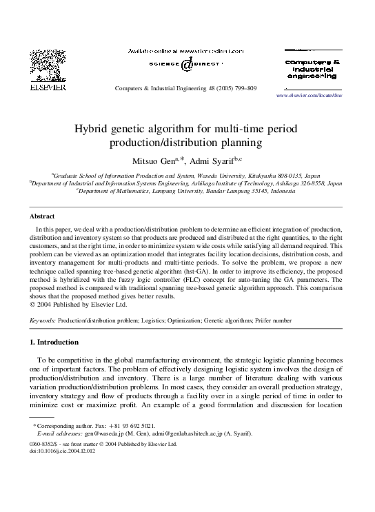 (PDF) Hybrid genetic algorithm for multi-time period production/distribution planning