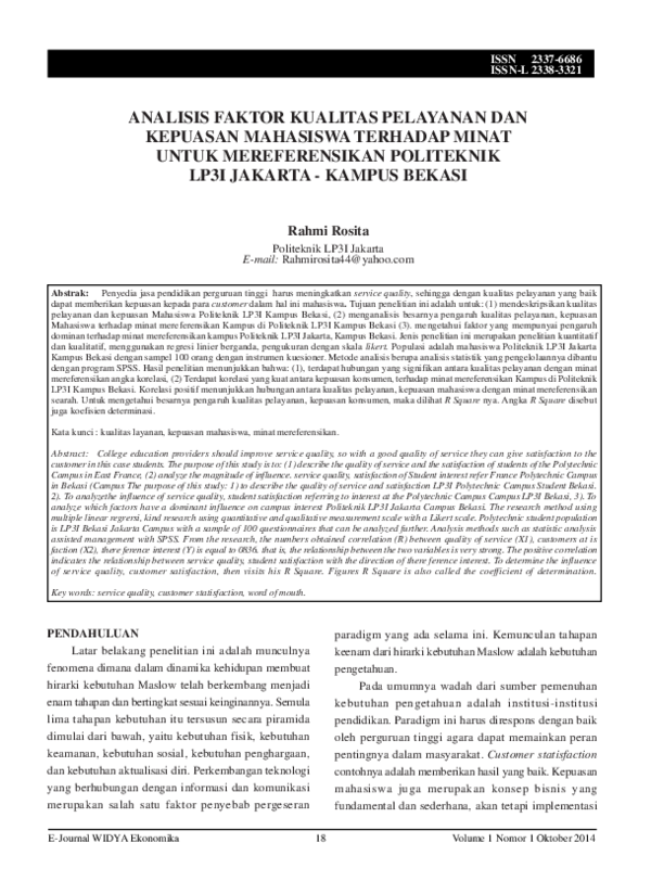 (PDF) Analisis Faktor Kualitas Pelayanan Dan Kepuasan Mahasiswa ...