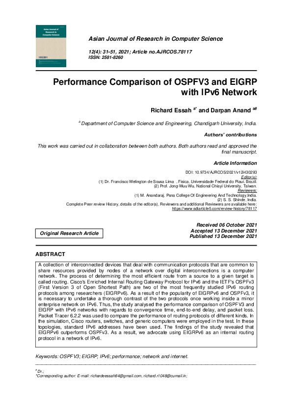 (PDF) Comparing OSPFv3 and EIGRP Performance on IPv6