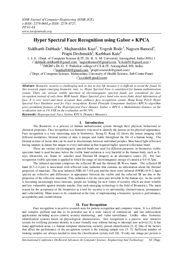 Pdf Hyper Spectral Face Recognition Using Gabor Kpca