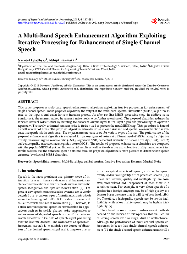 (PDF) A Multi-Band Speech Enhancement Algorithm Exploiting Iterative Processing for Enhancement ...