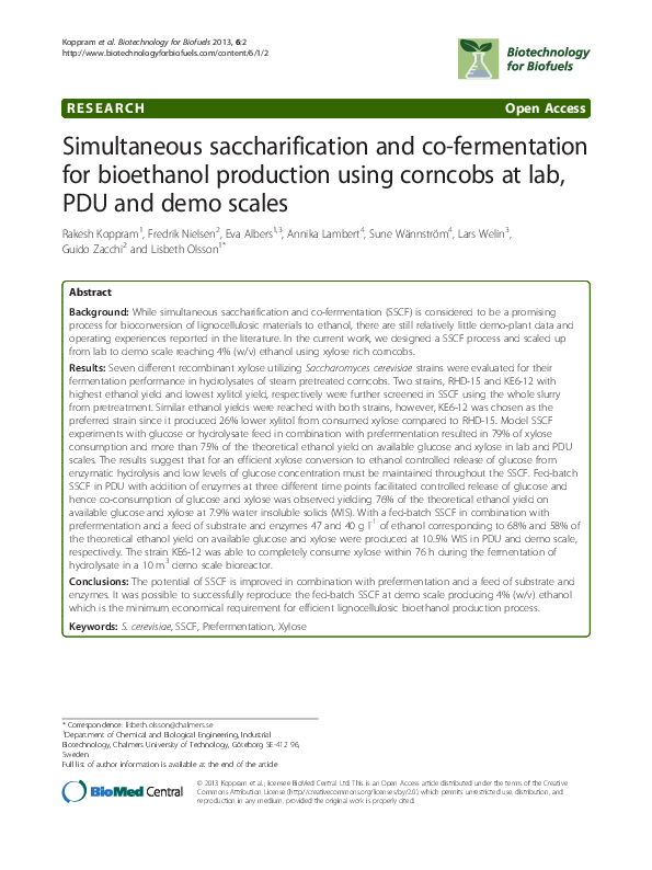 (PDF) Simultaneous saccharification and co-fermentation (SSCF) of AFEX pretreated corn stover ...