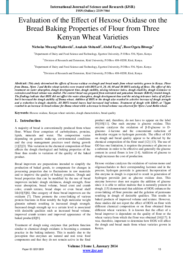 Evaluation of the Effect of Hexose Oxidase on the Bread Baking ...