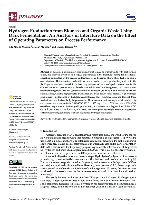 (PDF) Hydrogen Production from Biomass and Organic Waste Using Dark ...