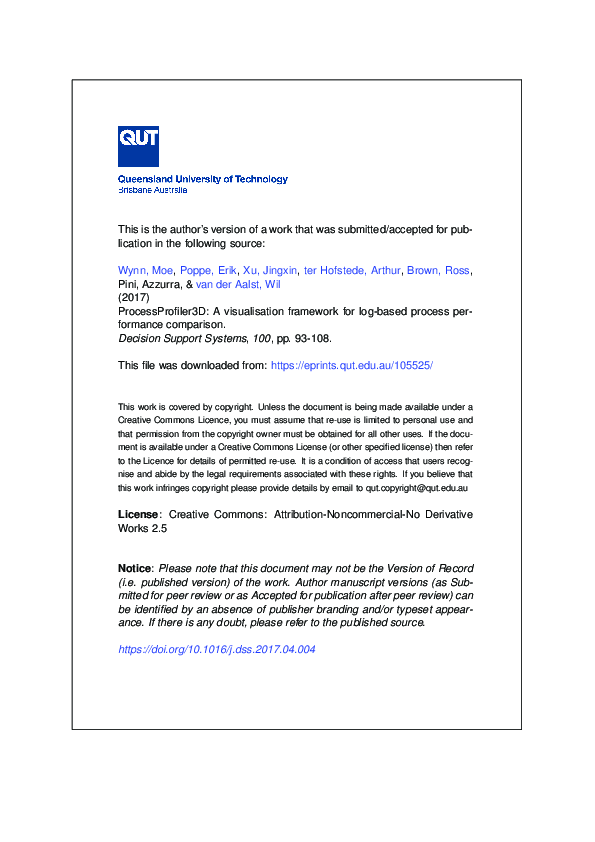 (PDF) ProcessProfiler3D: A visualisation framework for log-based process performance comparison