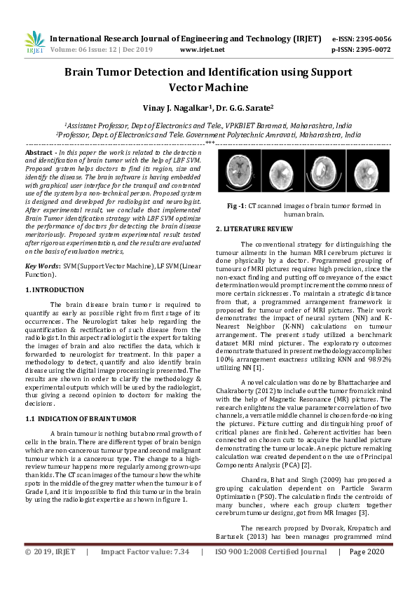 (PDF) Brain Tumor Detection and Identification using Support Vector Machine