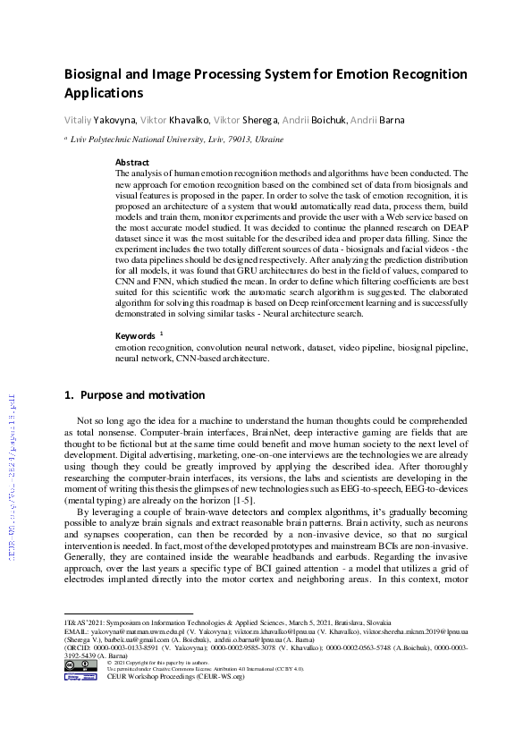 (PDF) Biosignal and Image Processing System for Emotion Recognition Applications
