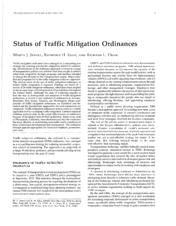 (PDF) Status of Traffic Mitigation Ordinances