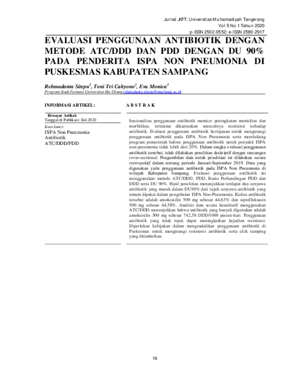 (PDF) Evaluasi Penggunaan Antibiotik Dengan Metode Atc/DDD Dan PDD ...