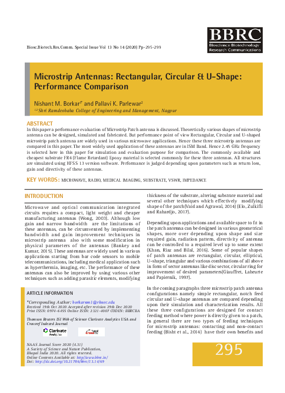 Pdf Microstrip Antennas Rectangular Circular And U Shape Performance