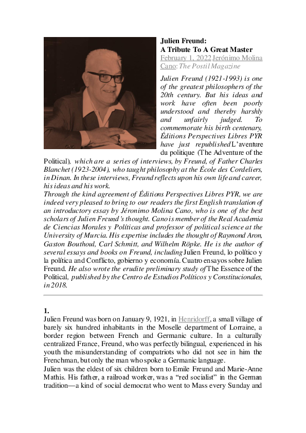(PDF) Julien Freund: A Tribute To A Great Master