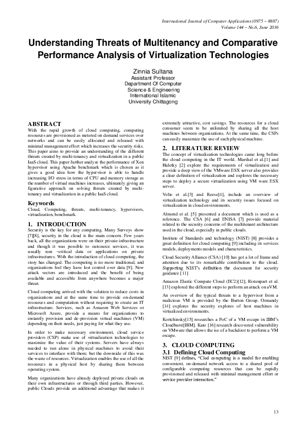 (PDF) Understanding Threats of Multitenancy and Comparative Performance Analysis of ...