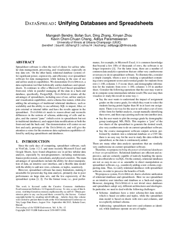 (PDF) DATA-SPREAD: Unifying Databases and Spreadsheets