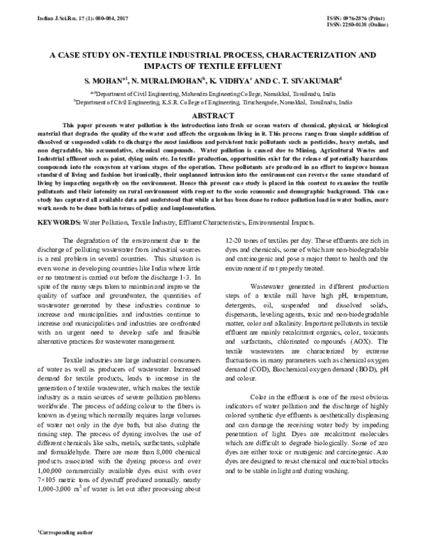 (PDF) A CASE STUDY ON -TEXTILE INDUSTRIAL PROCESS, CHARACTERIZATION AND ...