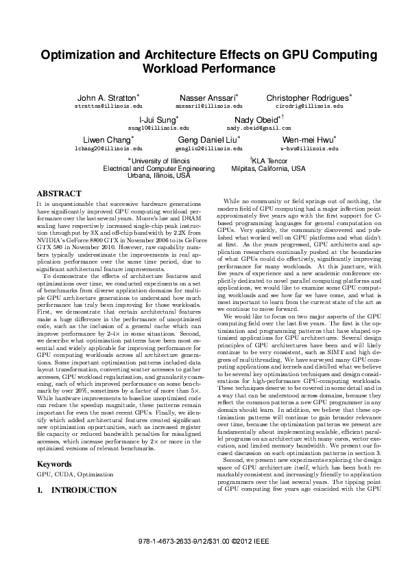 (PDF) Optimization and architecture effects on GPU computing workload ...