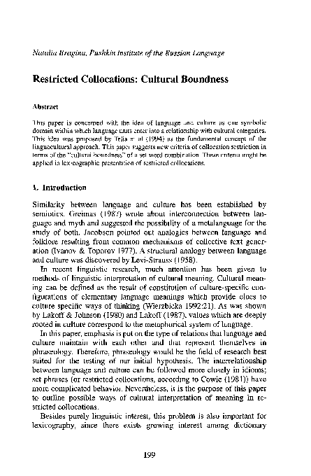 (PDF) Restricted Collocations: Cultural Boundness