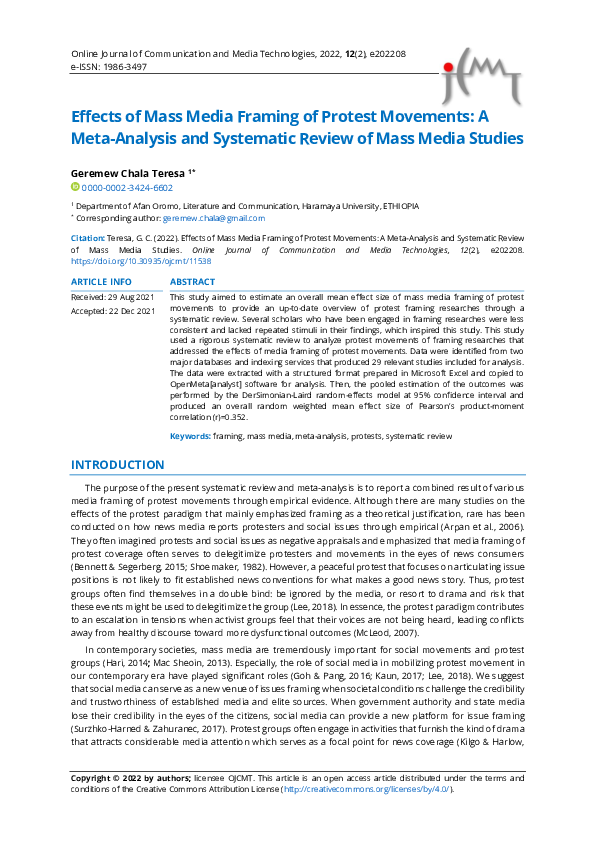 (PDF) Effects of Mass Media Framing of Protest Movements: A Meta ...