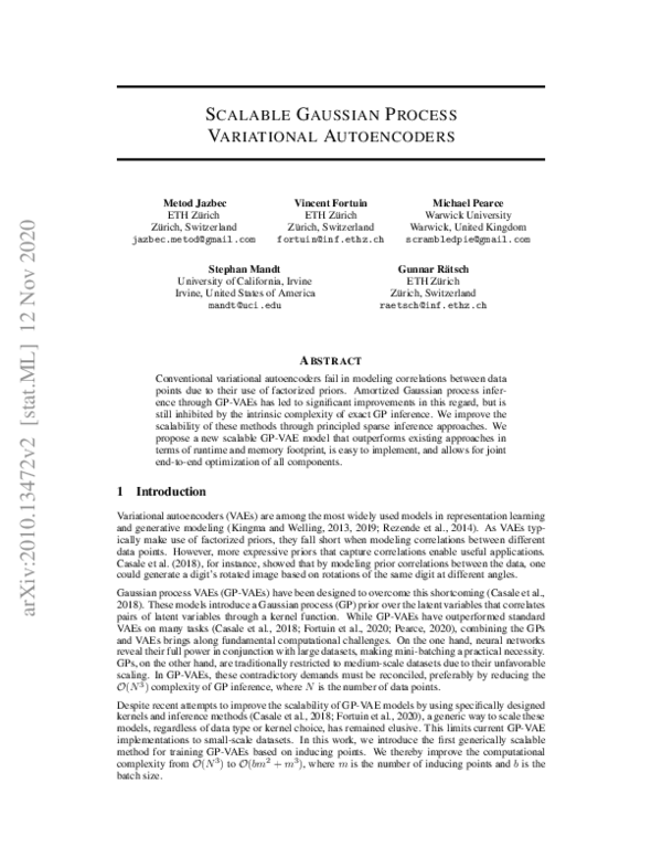 (PDF) Scalable Gaussian Process Variational Autoencoders