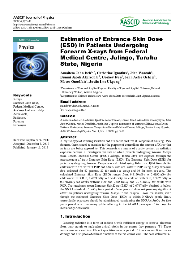 (PDF) Estimation of Entrance Skin Dose ( ESD ) in Patients Undergoing ...