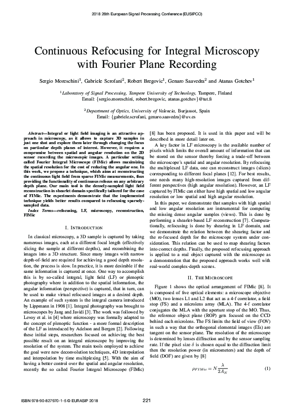 Pdf Continuous Refocusing For Integral Microscopy With Fourier Plane