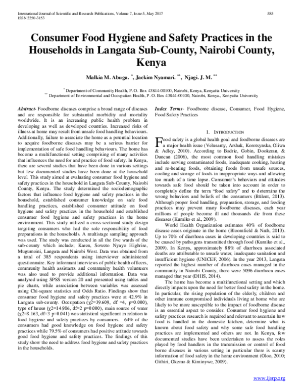 (PDF) Consumer Food Hygiene and Safety Practices in the Households in ...