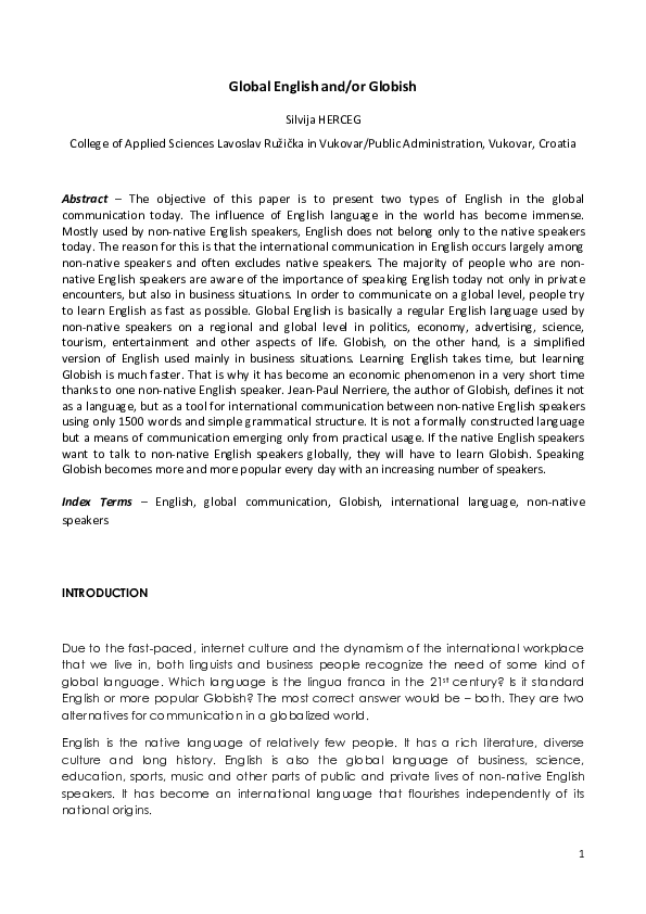 (PDF) Global English and/or Globish