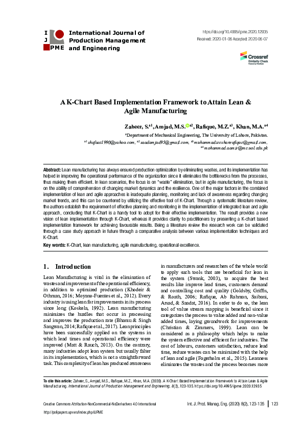(PDF) A K-Chart based implementation framework to attain lean agile manufacturing