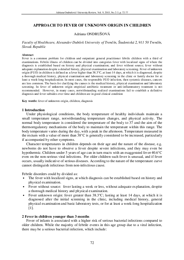 (PDF) Approach to Fever of Unknown Origin in Children