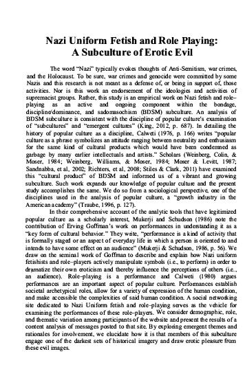 Pdf Nazi Uniform Fetish And Roleplaying A Subculture Of Erotic Evil