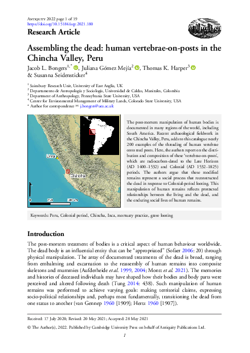 (PDF) Assembling the dead: human vertebrae-on-posts in the Chincha ...