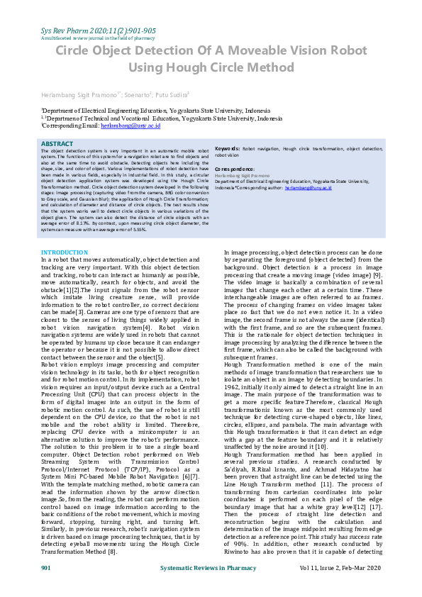 Pdf Circle Object Detection Of A Moveable Vision Robot Using Hough Circle Method