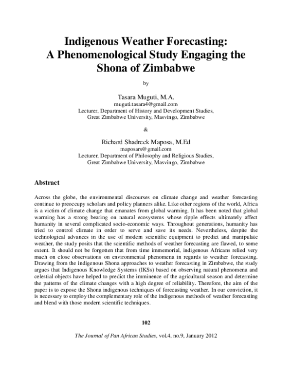 (PDF) Indigenous Weather Forecasting: A Phenomenological Study Engaging ...