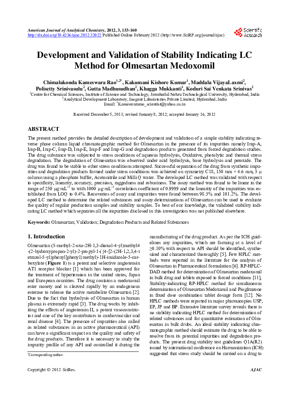 (PDF) Development and Validation of Stability Indicating LC Method for Olmesartan Medoxomil