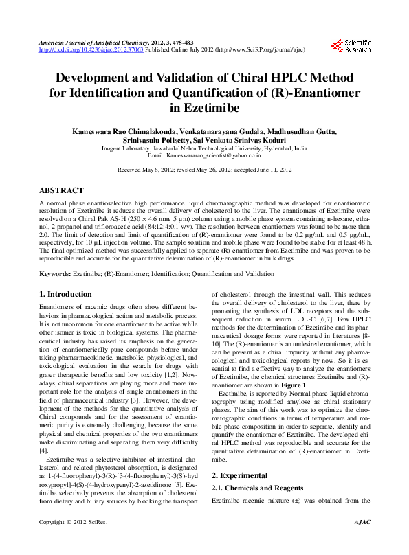 (PDF) Development and Validation of Chiral HPLC Method for Identification and Quantification of ...