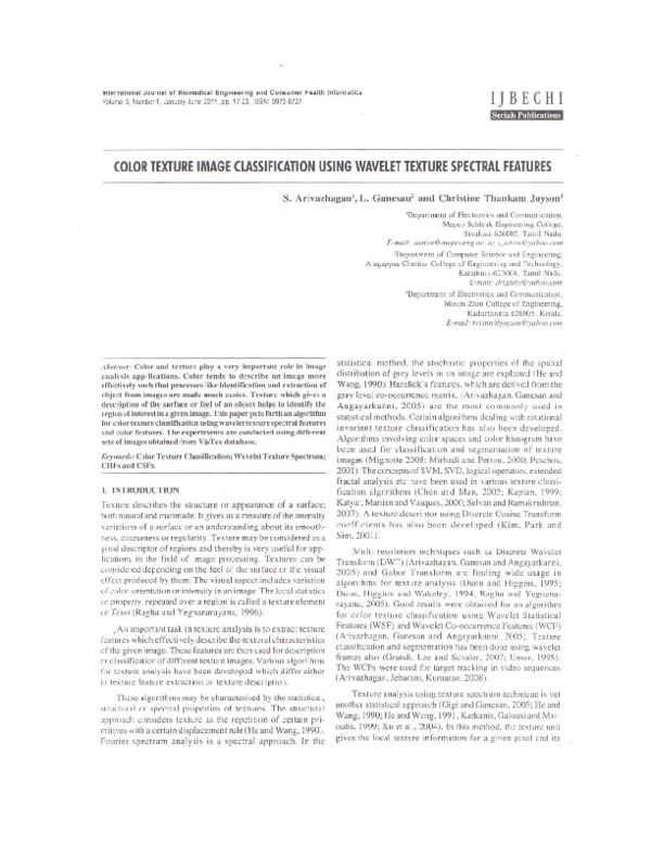 (PDF) Color texture classification using wavelet transform
