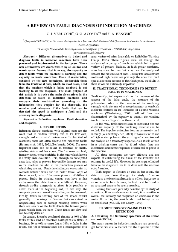 (PDF) A review on fault diagnosis of induction machines