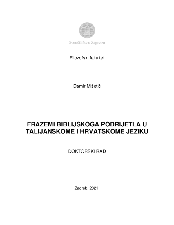 (PDF) FRAZEMI BIBLIJSKOGA PODRIJETLA U TALIJANSKOME I HRVATSKOME JEZIKU ...