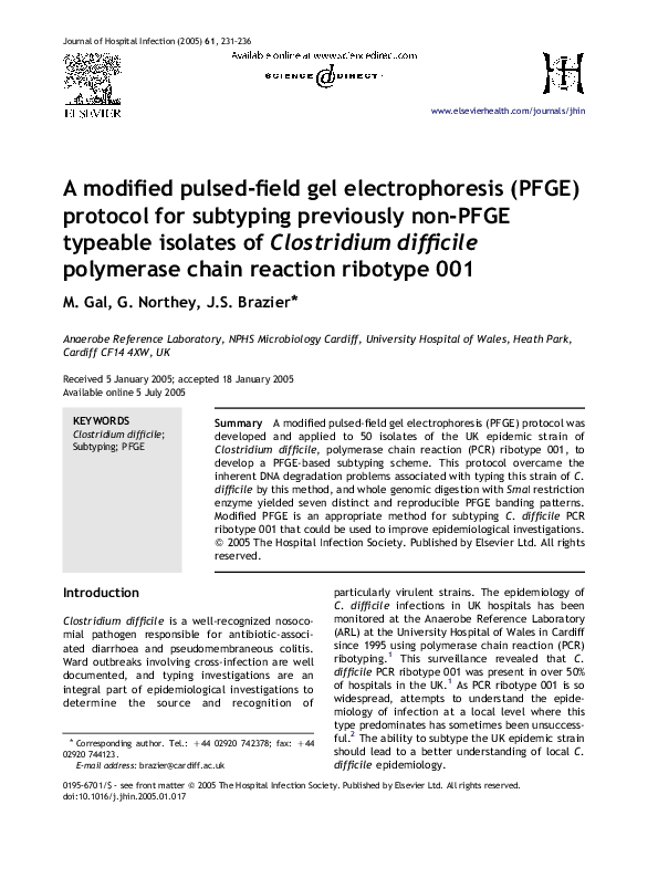 (PDF) A modified pulsed-field gel electrophoresis (PFGE) protocol for ...