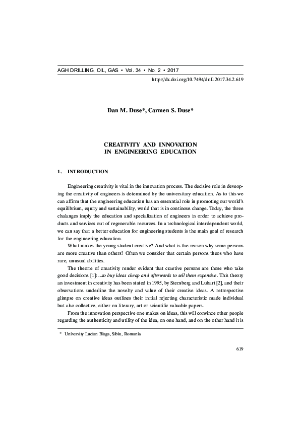 (PDF) Creativity and innovation in engineering education