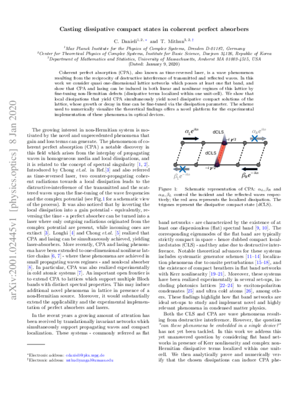 (PDF) Casting dissipative compact states in coherent perfect absorbers