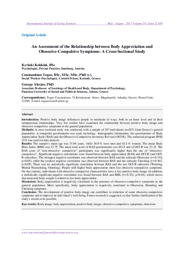 (PDF) An Assessment of the Relationship between Body Appreciation and ...