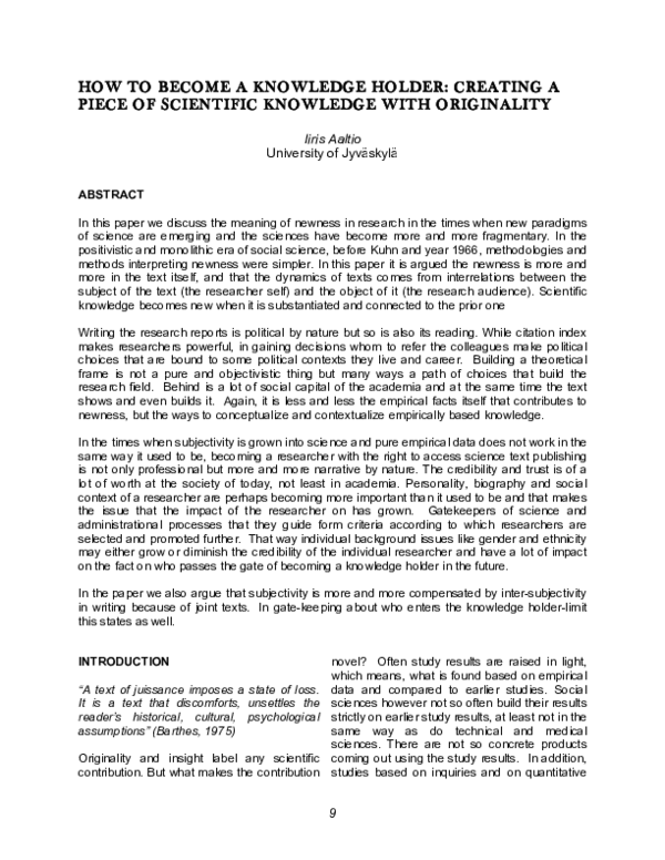 (PDF) How to Become a Knowledge Holder: Creating a Piece of Scientific ...