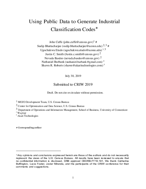 (PDF) Using Public Data to Generate Industrial Classification Codes