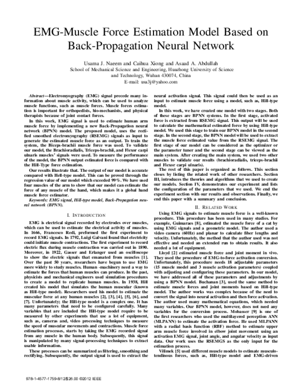 (PDF) EMG-muscle force estimation model based on back-propagation ...