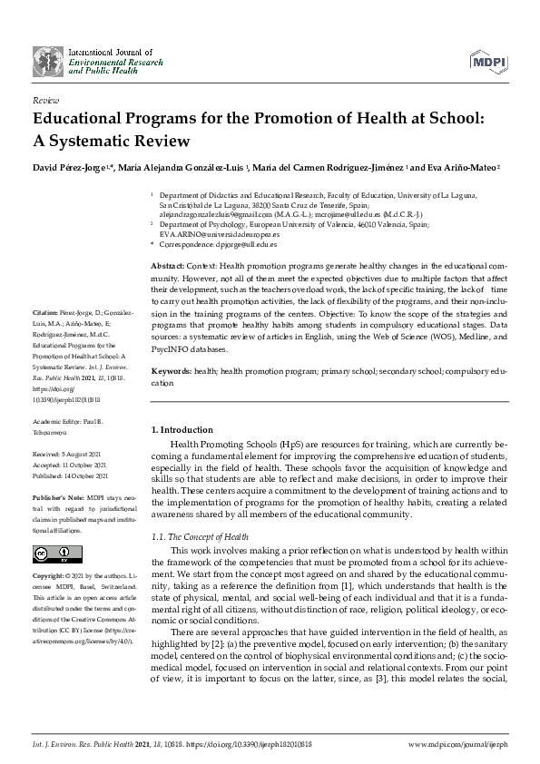 (PDF) Educational Programs for the Promotion of Health at School: A ...