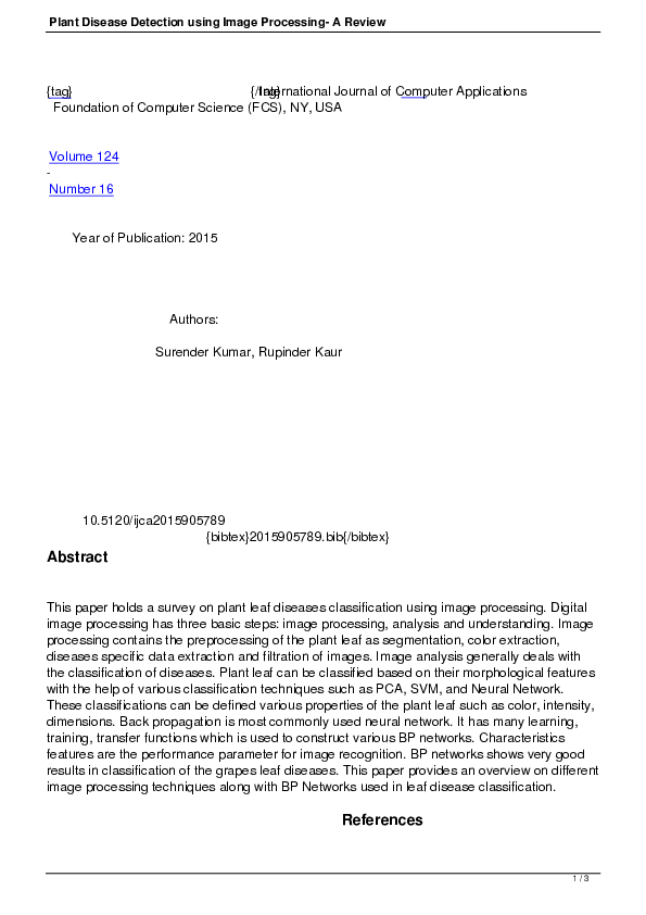 (PDF) Plant Disease Detection using Image Processing- A Review