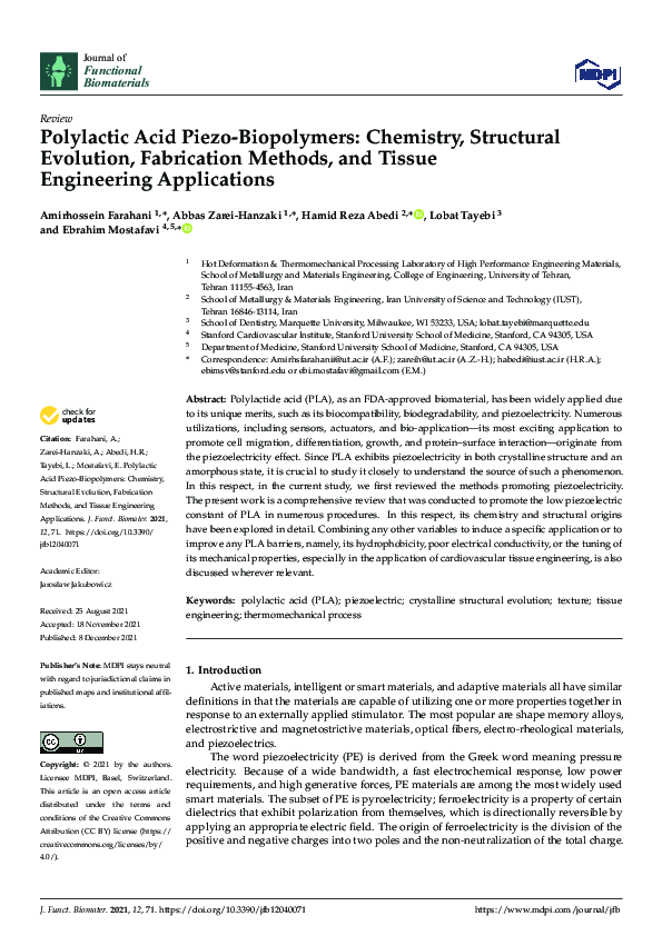 (PDF) Polylactic Acid Piezo-Biopolymers: Chemistry, Structural Evolution, Fabrication Methods ...
