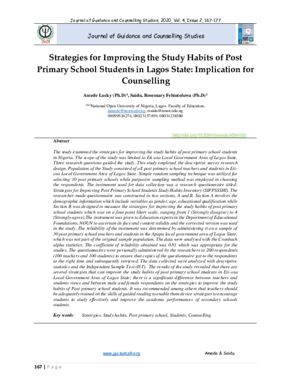 (PDF) Strategies for Improving the Study Habits of Post Primary School ...